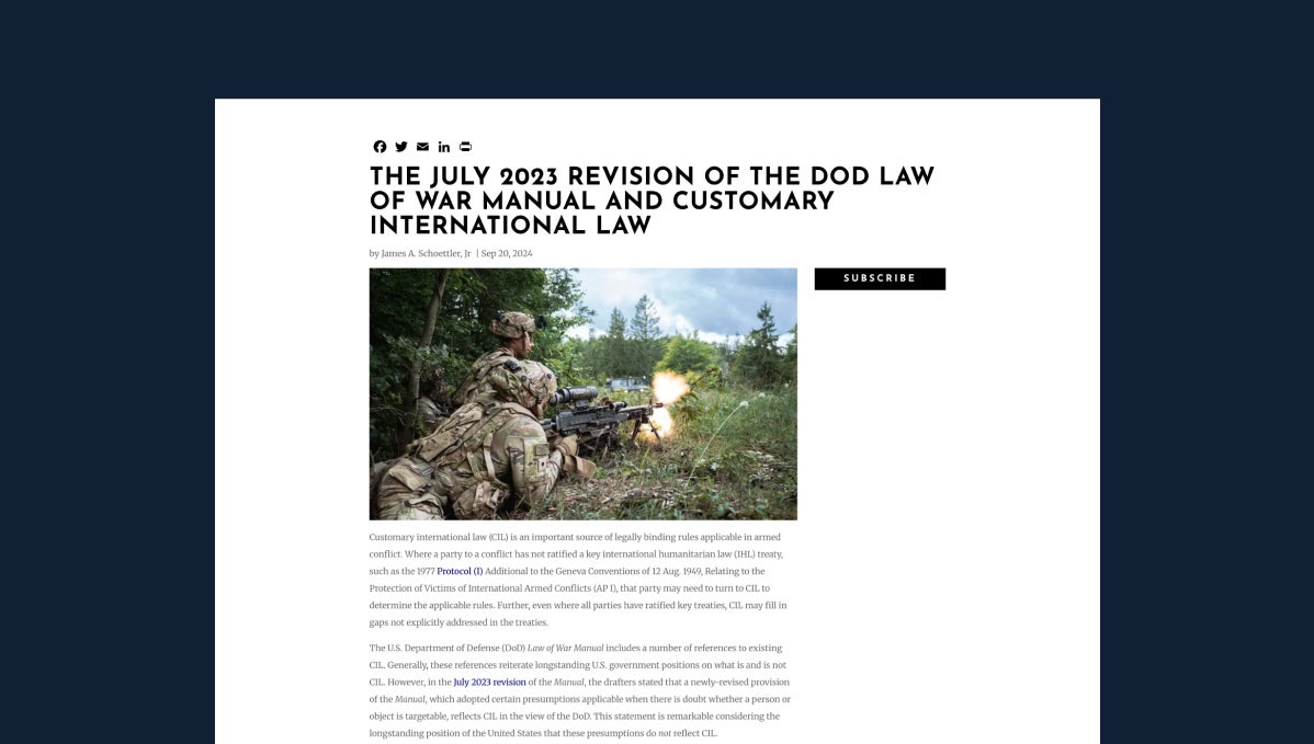 The July 2023 Revision of the DoD Law of War Manual and Customary International Law - Georgetown ...